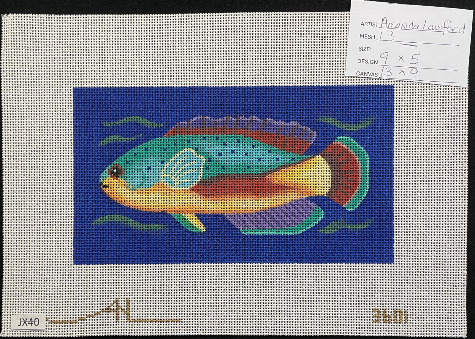 HP Needlepoint 13ct AMANDA LAWFORD Blue Green Red Rainbow Tropical Fish ...