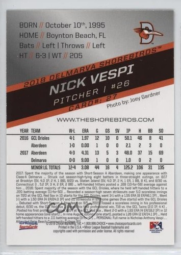 2018 Choice Delmarva Shorebirds Nick Vespi #27 | eBay