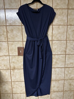 Yidarton Short Sleeve Side Split Wrap Midi Classicore Minimalist Dress ...