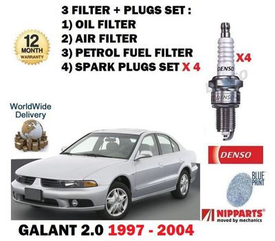FOR MITSUBISHI GALANT 2.0 1997-2004 OIL AIR FUEL 3 FILTER KIT + SPARK ...