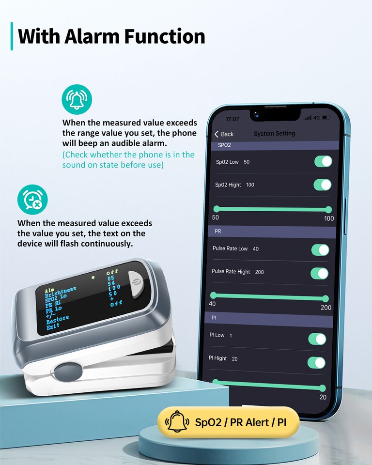 Fingertip Pulse Oximeter Bluetooth Blood Oxygen Monitor Spo2 Reading ...