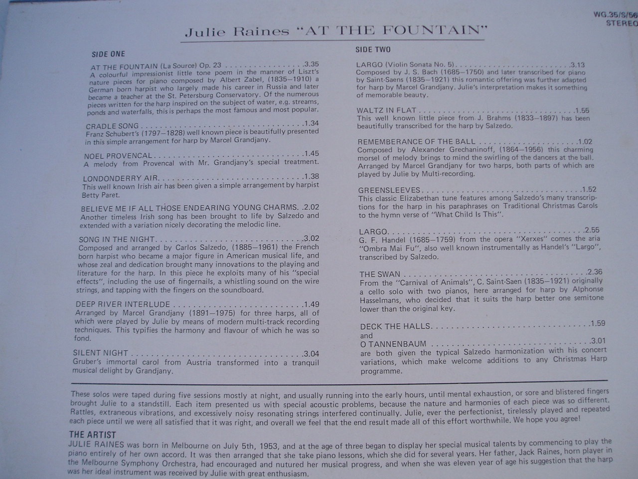 JULIE RAINES - AT THE FOUNTAIN - RARE OZ LP | eBay