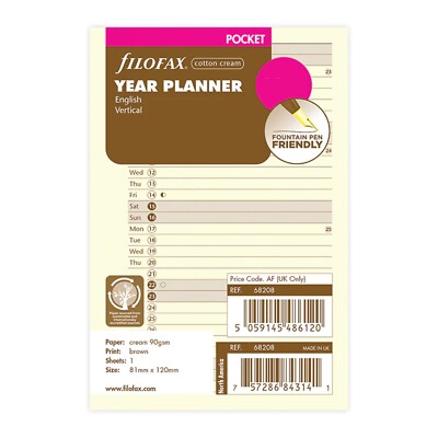 Filofax Pocket Refill 2025 Diary Vertical Cotton Cream Year Planner ...