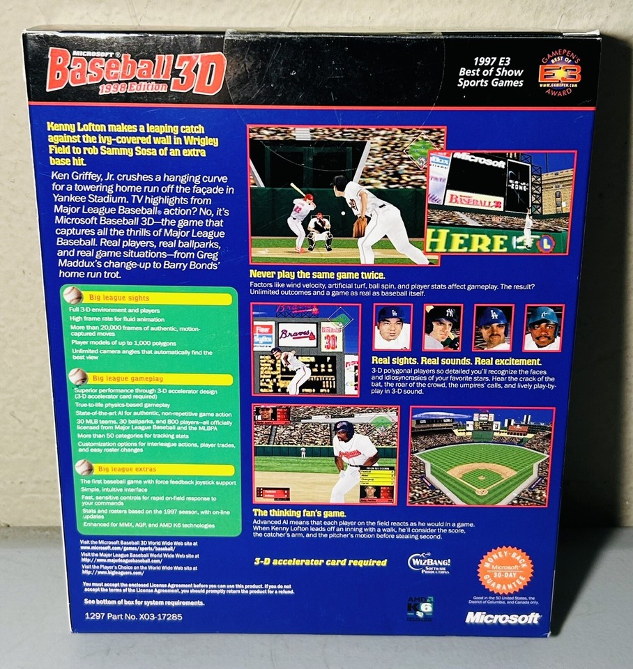 Baseball 3D 1998 Edition Microsoft CD-ROM PC Game Genuine MLB New ...