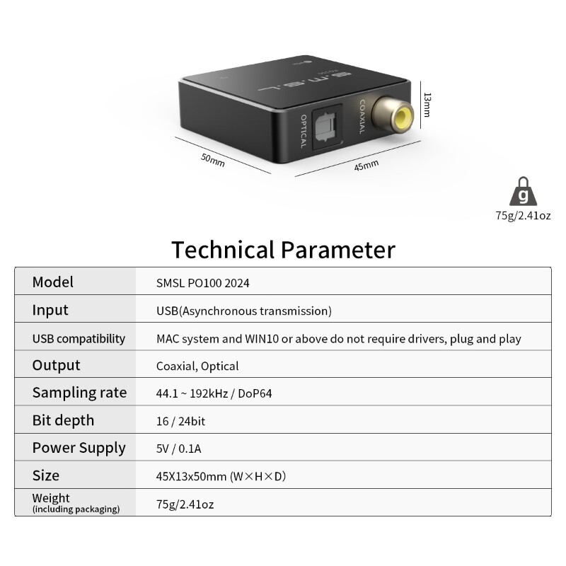 SMSL PO100 2024 USB Digital Interface XMOS XU316 DSD DoP64 OPT/COAX ...