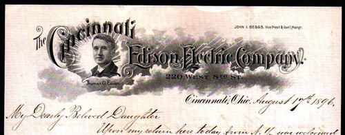 1896 Ohio - Cincinnati Edison Electric Co - BEAUTIFUL EX RARE Letter ...