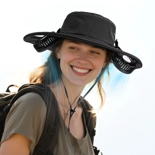 2-in-1 Rechargeable Hat with Built-in Fans for Outdoor Cooling, Fishing ...