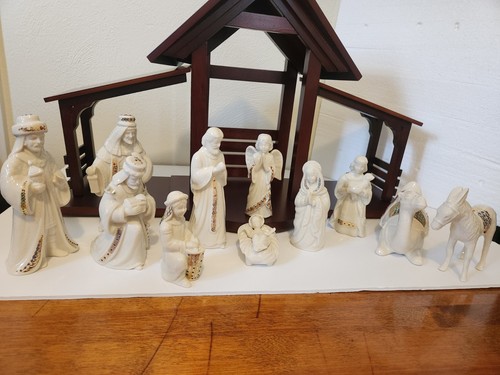 Lenox China Jewels Nativity Set Porcelain 11 Pc Vintage 90s USA W ...