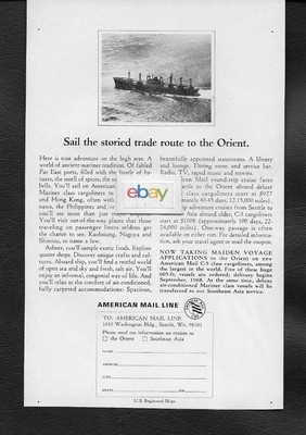 AMERICAN MAIL LINE 1968 SAIL STORIED ROUTE TO THE ORIENT MARINER CLASS ...