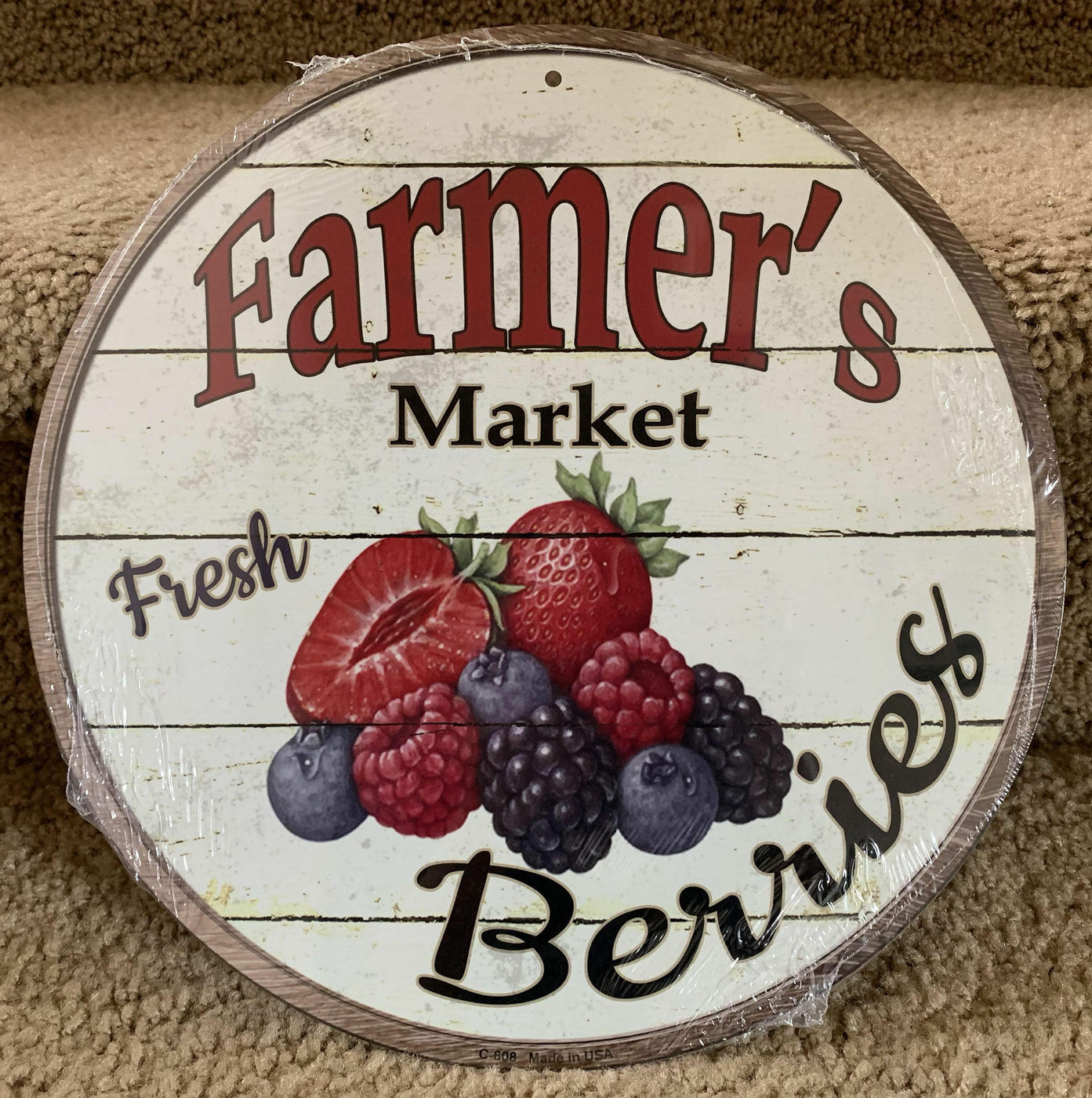 Farmers Market Fresh Berries 12" Round Metal Sign Rustic Retro Kitchen ...