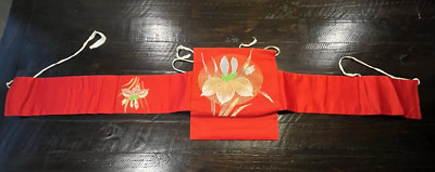 Japanese Vintage Kimono Obi Silk Red Flower Emboidery | eBay