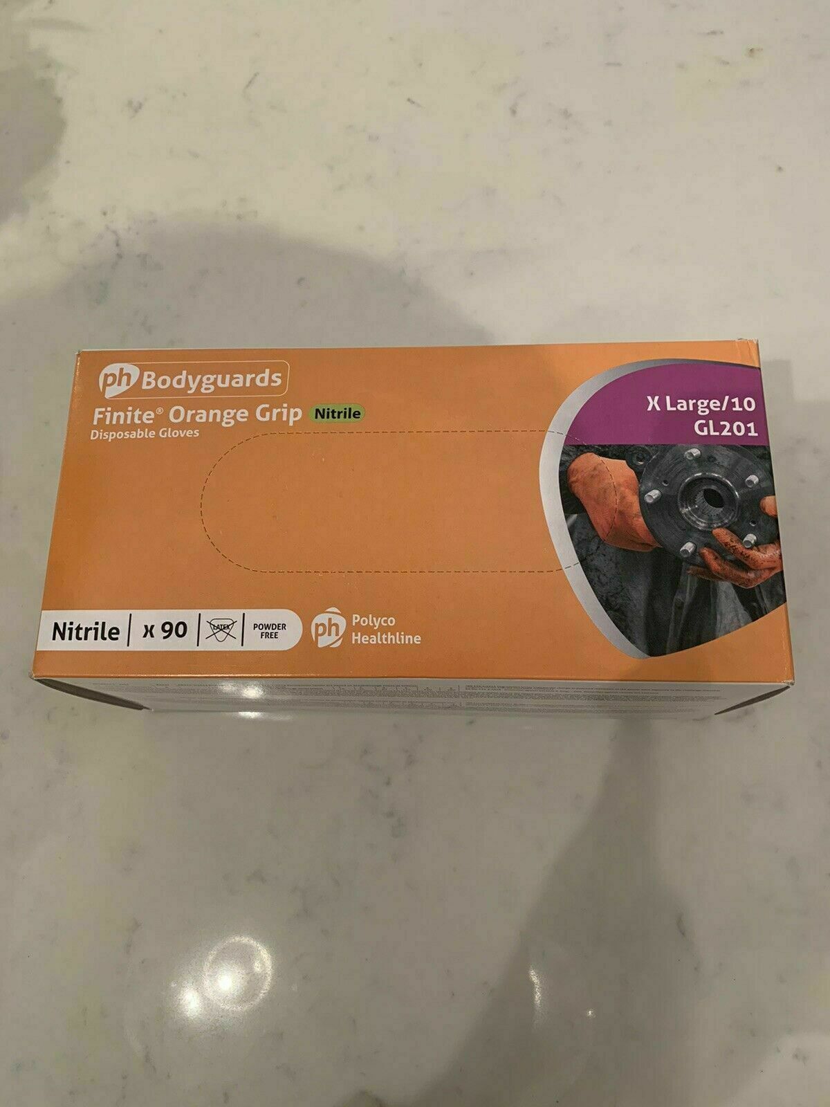 Box of 90 Orange Grip Textured Grip Pattern Nitrile Gloves MEDIUM LARGE ...