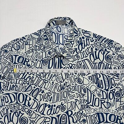 Dior x Shawn Stussy White & Blue Swirl Logo Printed Shirt Dior x Shawn Stussy White & Blue Swirl Logo Printed Shirt