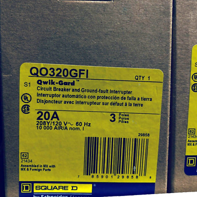 SQUARE D QO320GFI QWIK GARD 3POLE 20A 208/120V GRND FLT A PIGTAIL NEW ...