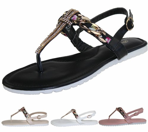 KOLLACHE Womens Buckle Flat Summer Caual Diamonte Ladies Evening Party ...