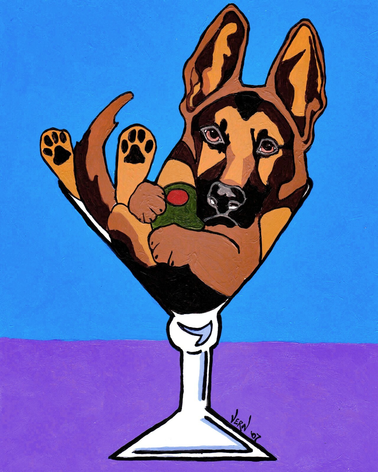 GERMAN SHEPHERD MARTINI Dog Art PRINT of VERN Painting | eBay