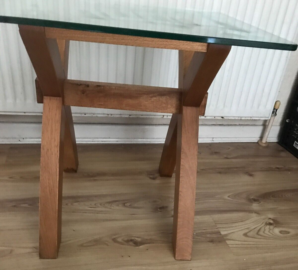 SOLID OAK GLASS TOP TABLE | eBay UK