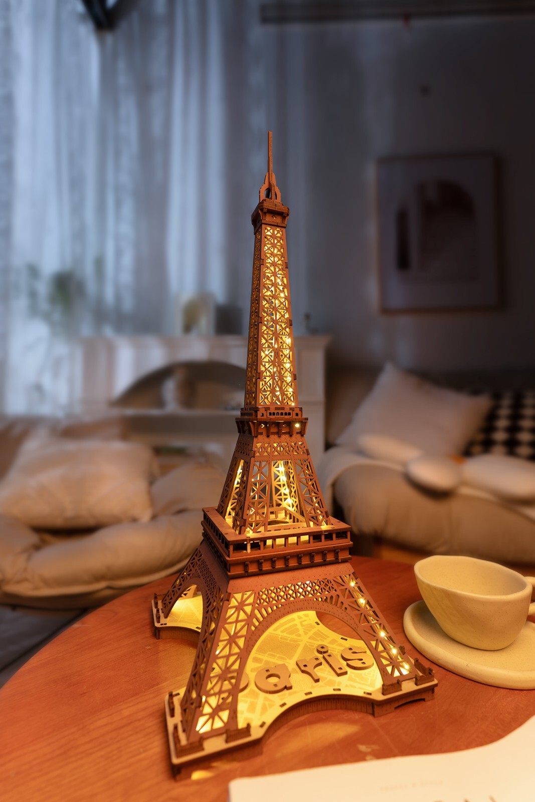 Rolife Night of the Eiffel Tower LED Building 3D Wooden Puzzle Decor ...