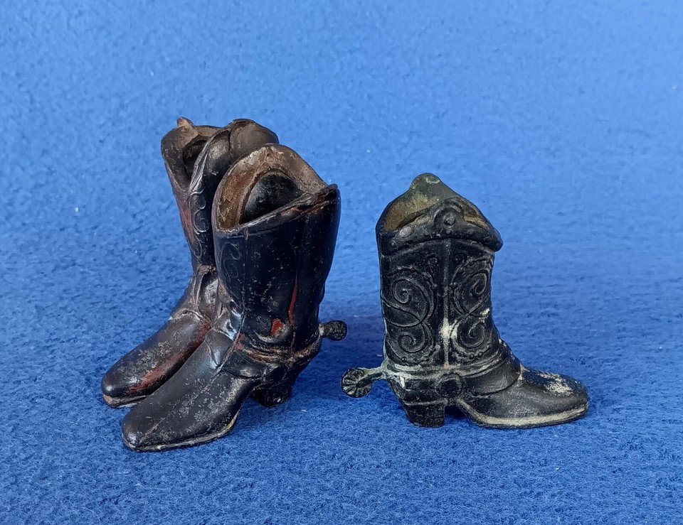 Vintage Miniature Cast Bronze Cowboy Boots w/Spurs ~Figurine Western ...