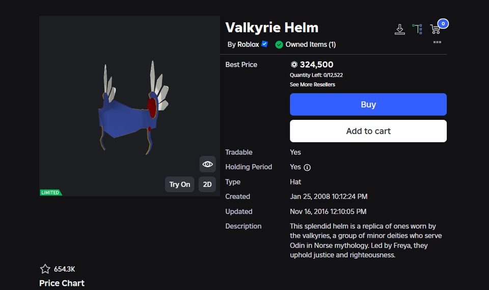 Valkyrie Helm (Roblox Limited) | eBay