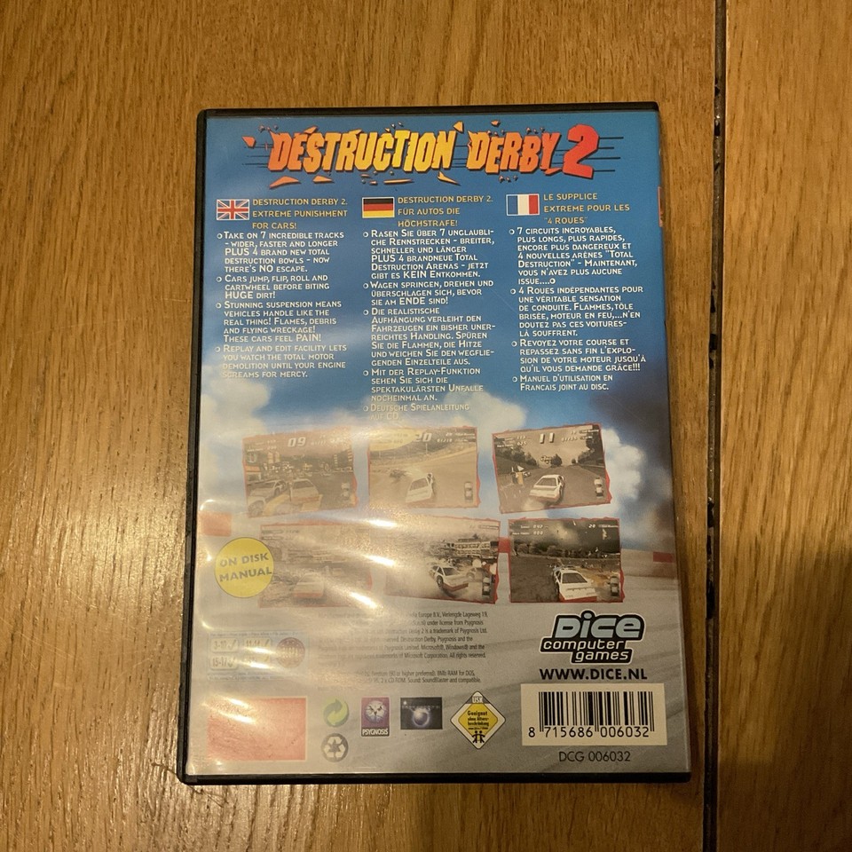 Destruction Derby 2 (PC CD-ROM, 2-DISC, 1996) Manual on Disc Excellent ...