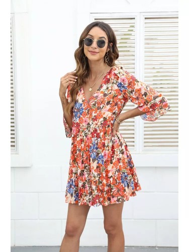 Robe Femme Court Bohème Rose Motif à Fleurs Doux Boho 53015 | eBay