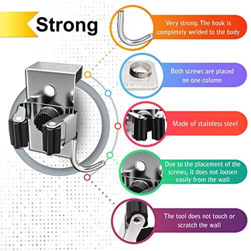 Mop And Broom Holder Wall Mount Heavyduty Stainless Steel Storage ...