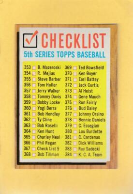 1962 Topps #367 Checklist 353-429 EX/NM #26934 | eBay