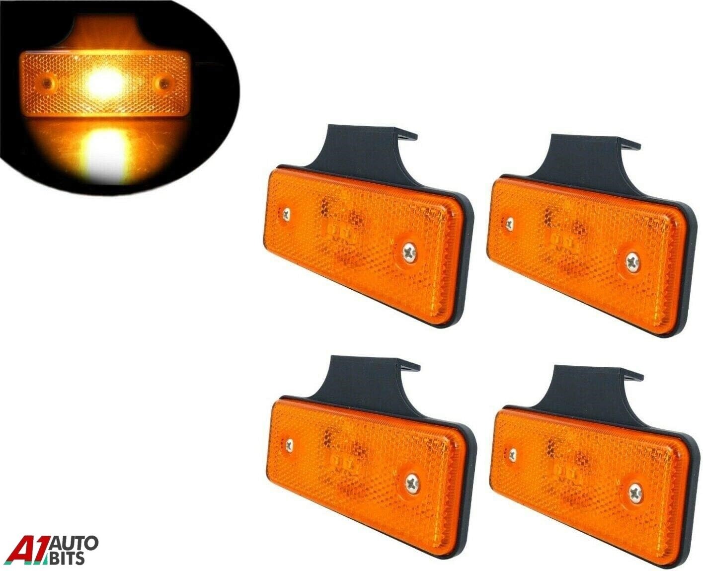 4x Led Amber Side Marker Lights Reflector For Trailer Truck With ...