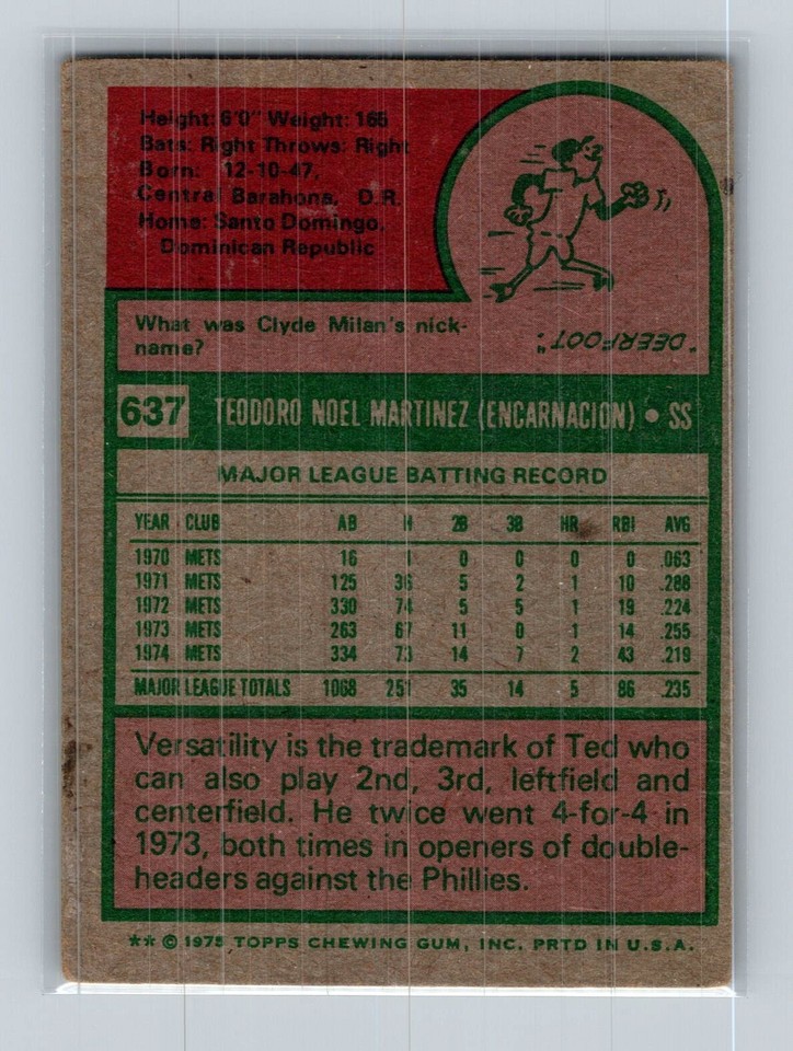 1975 Topps #637 Ted Martinez New York Mets Baseball Card | eBay
