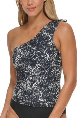 DKNY Women's Snake-Print One-Shoulder Tankini Top, Black/White, XS | eBay