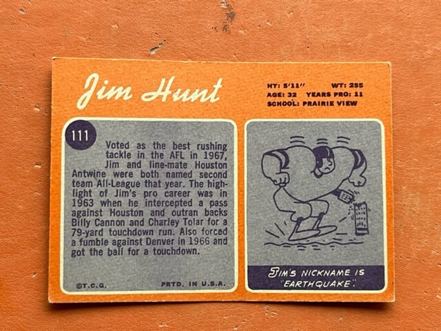 1970 TOPPS #111 JIM HUNT PATRIOTS EXCELLENT SHIPS FREE IN NEW TOP ...