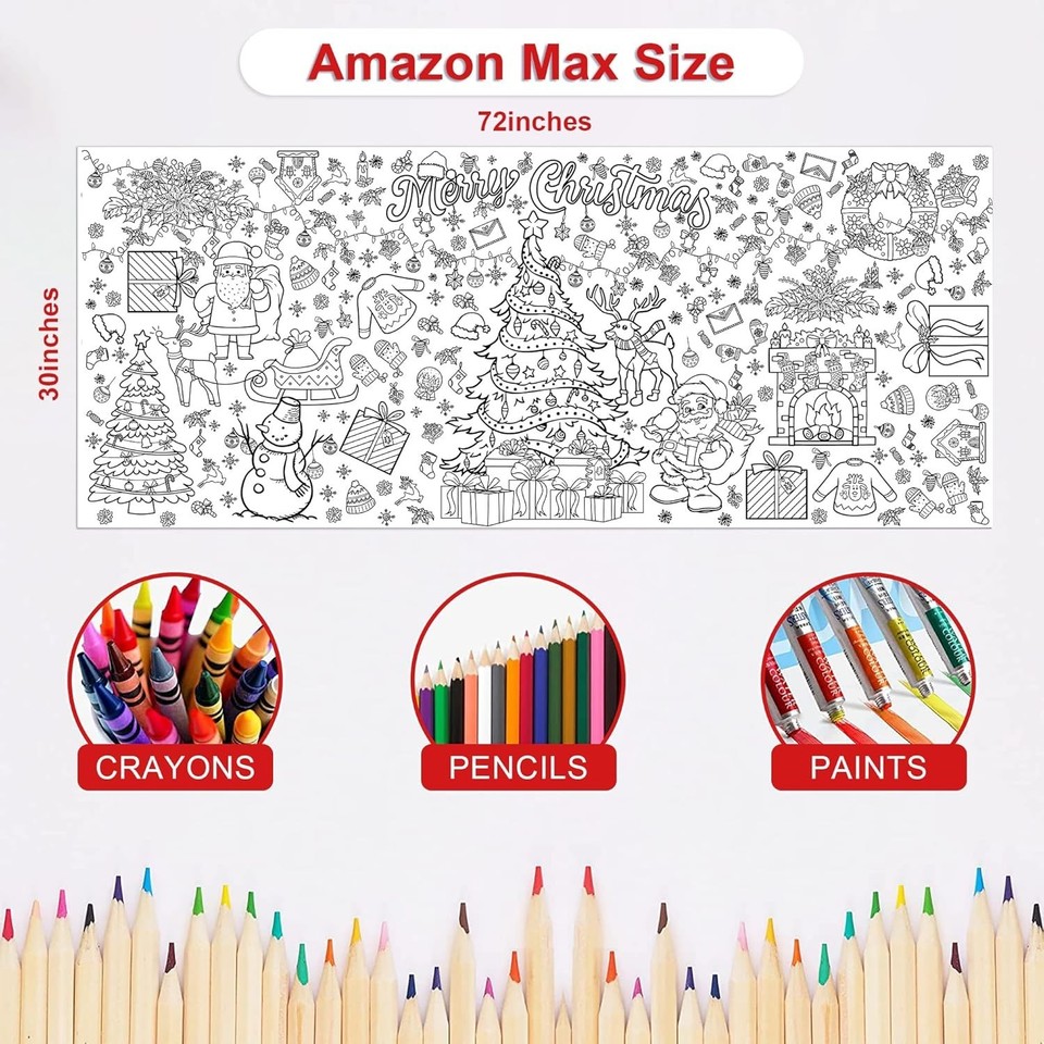 Xmas Giant Coloring Poster/Tablecloth-Christmas Crafts for Kids-30 x 72 ...