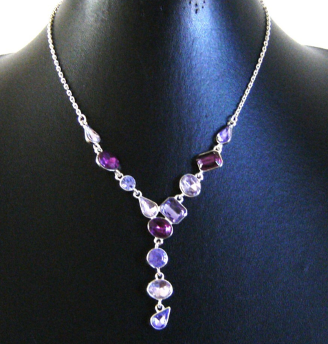 PRETTY - SILVER TONE CHAIN, SHADES OF PINK/PURPLE CABOCHON NECKLACE ...