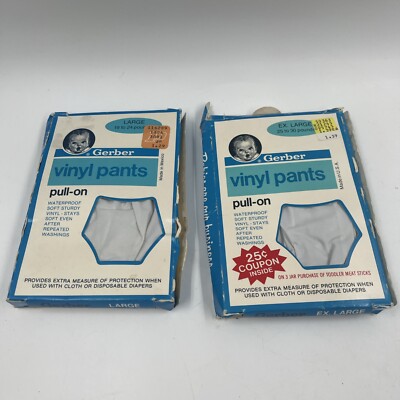2 Vintage Gerber Vinyl Pants Pull on L & Ex Large 25-30 lbs New In Box ...