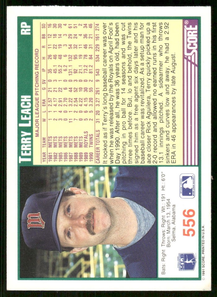 1991 Score #556 Terry Leach | eBay