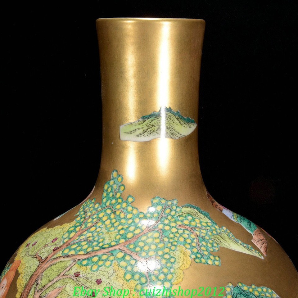 Old Qing Famille Rose Porcelain Gilt West Square People Matter Bottle ...