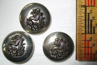 3 VINTAGE BUTTONS OLD METAL WITH FLORAL ESCUTCHEON | eBay