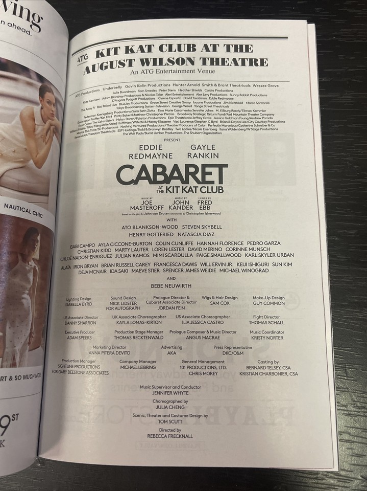 CABARET May 2024 Broadway Playbill! EDDIE REDMAYNE Gayle Rankin REVIVAL ...