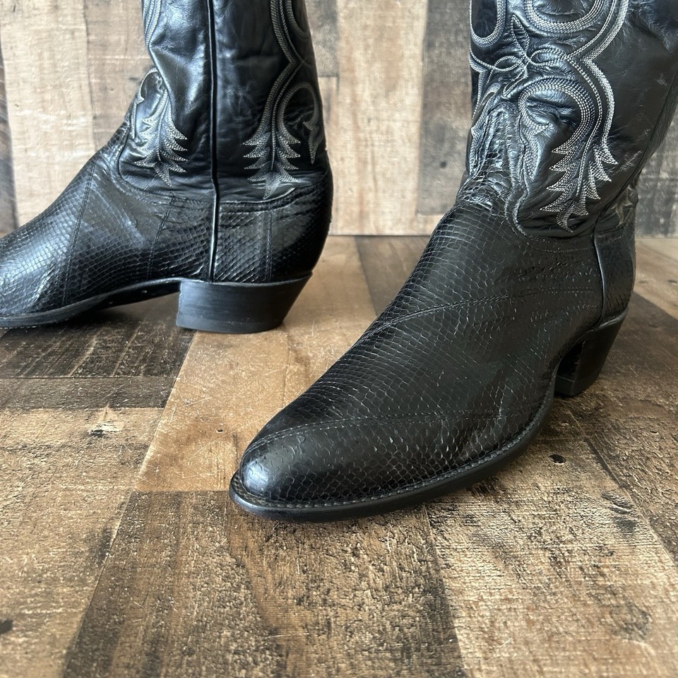 Tony Lama Vintage Gold Label Snakeskin Black Cowboy Boots Mens 11 D | eBay