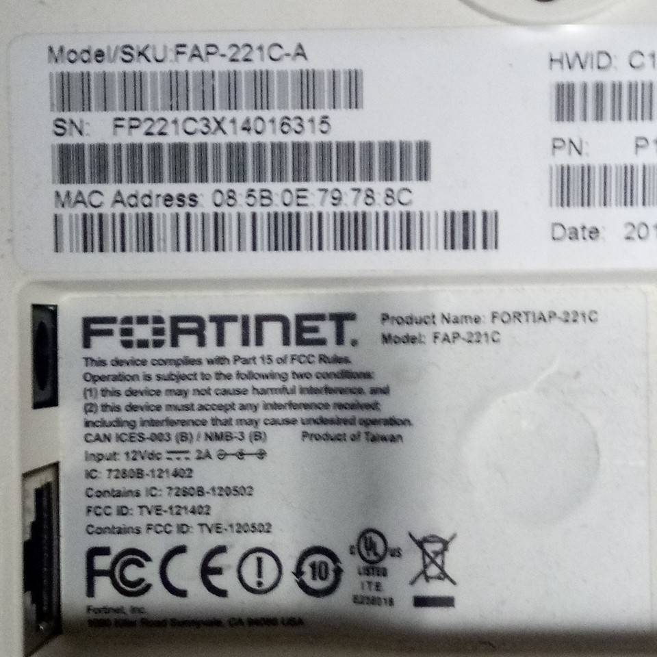 FORTINET FAP-221C-A Wireless Access Point No AC Cord No Ethernet Cord | eBay