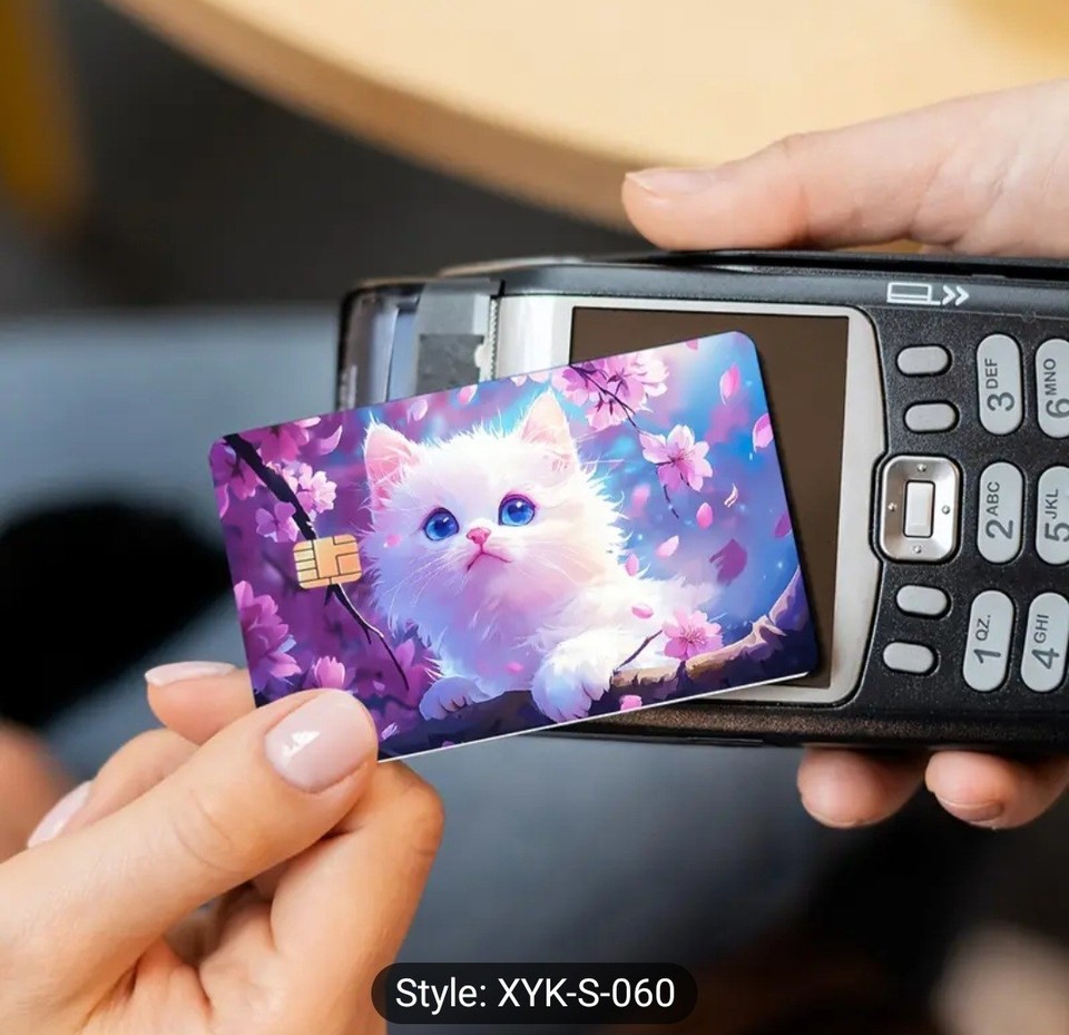 Cute Kitten Cat With Cherry Blossoms Credit Debit Card Skin Sticker ...