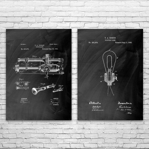 Thomas Edison Inventions Patent Wall Art Set of 2 Poster, Canvas or ...