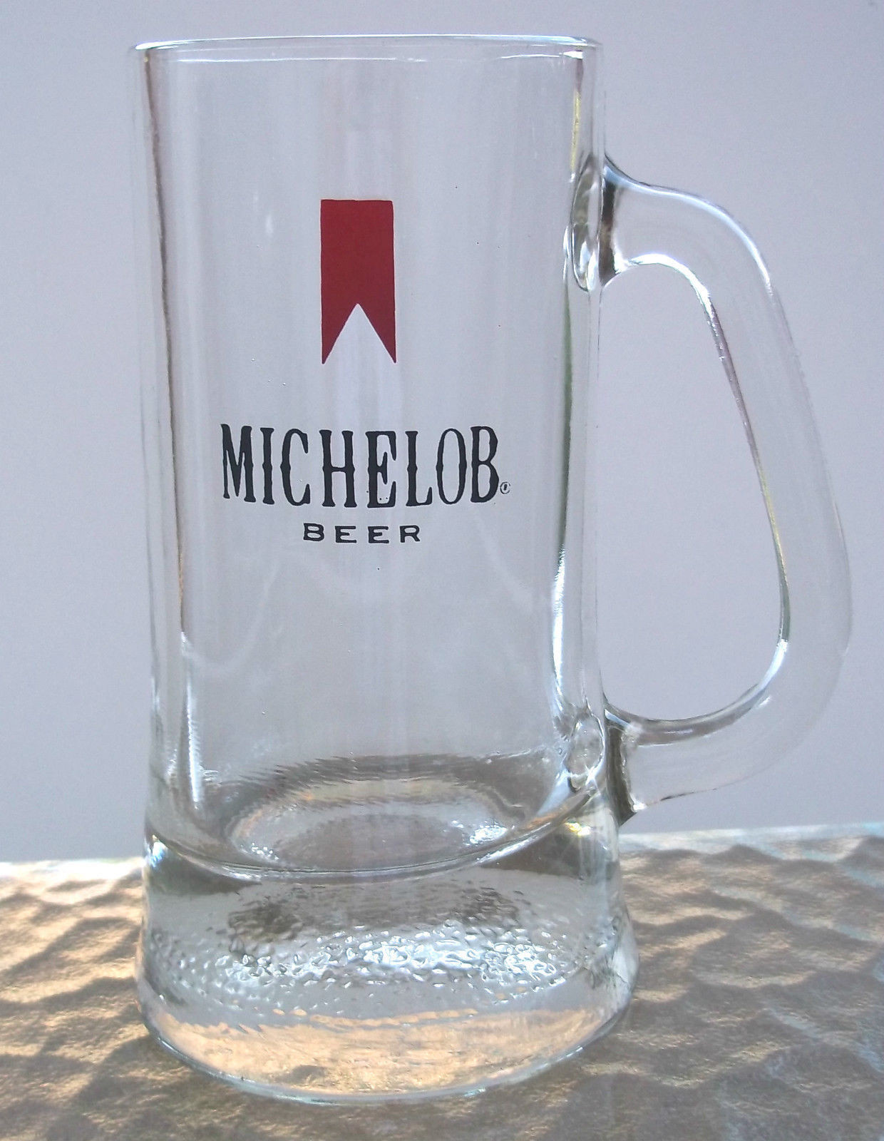 Michelob glass beer mug red ribbon stein textured indented base 12 oz ...