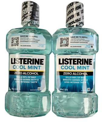Listerine COOL MINT Mouthwash ZERO ALCOHOL 500ml ( 2 bottles ) blue ...