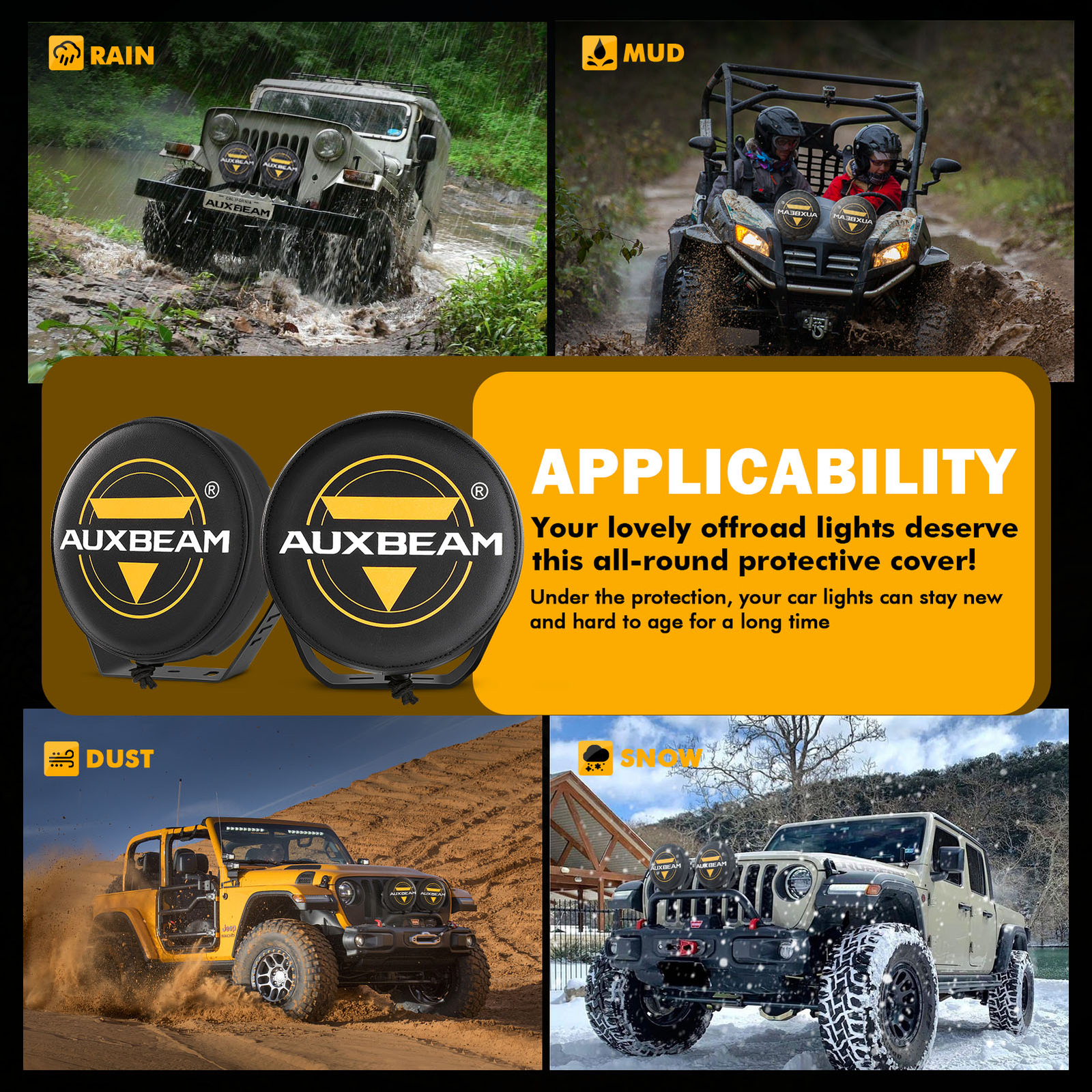 AUXBEAM Pair 9inch Round LED Pods Protective Cover LED Driving Light ...