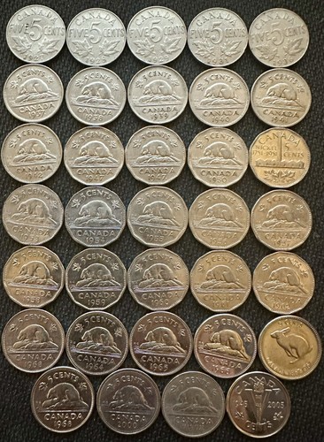 34 Canadian Nickels 5 Cents. Key Dates 34 coin set Canadian Nickel Lot ...