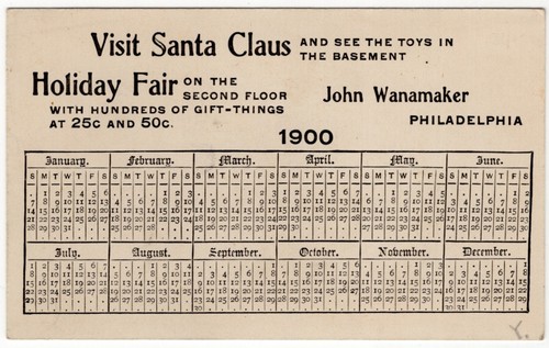John Wanamaker Christmas Themed Trade Card 1900 Calendar Verso Santa ...