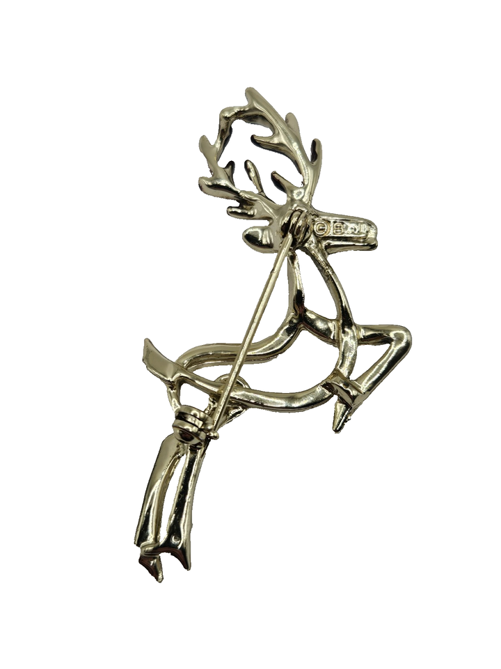 VINTAGE BROOCH PIN CHRISTMAS RUDOLPH RED NOSED REINDEER SIGNED BJ ...