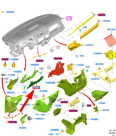 FORD TOURNEO CUSTOM Tableau bord Garniture inférieure droite RHD ...